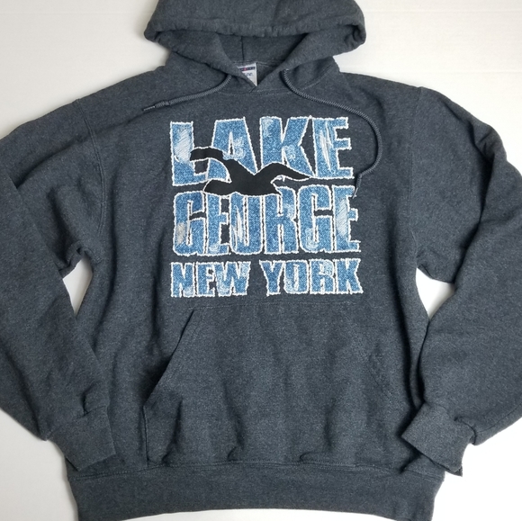 Jerzees | Tops | Lake George Distressed Logo Hooded Sweatshirt | Poshmark